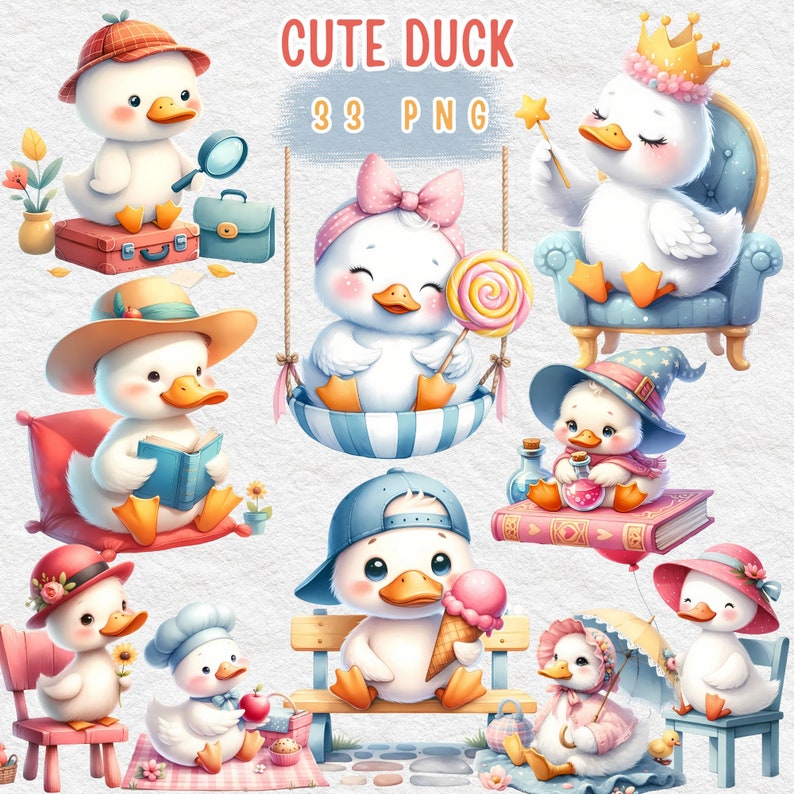 Cute Duck, Duck Clipart, Duck Print, Duck Print Nursery, Easter Clipart ...