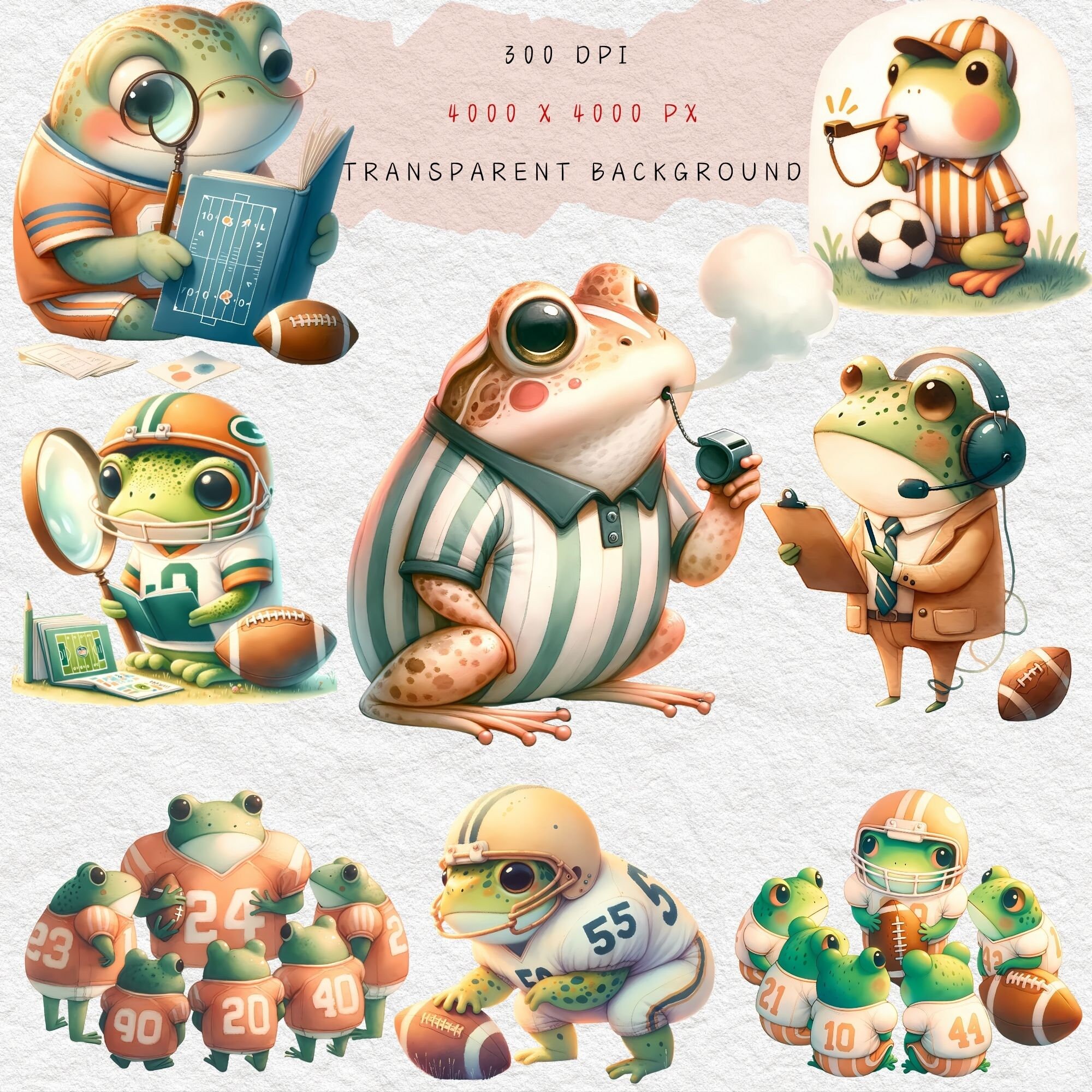 Cute Watercolor American Football Clipart , Frog Football, Football Png ...