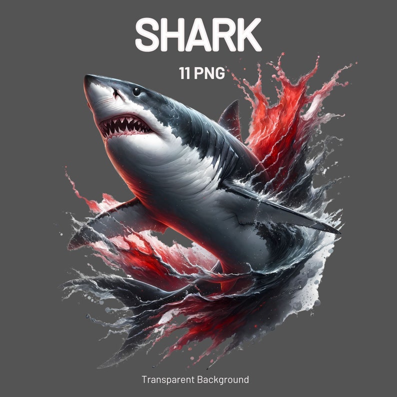 Shark Clipart , Underwater Art , Marine Illustrations, Vibrant Shark ...