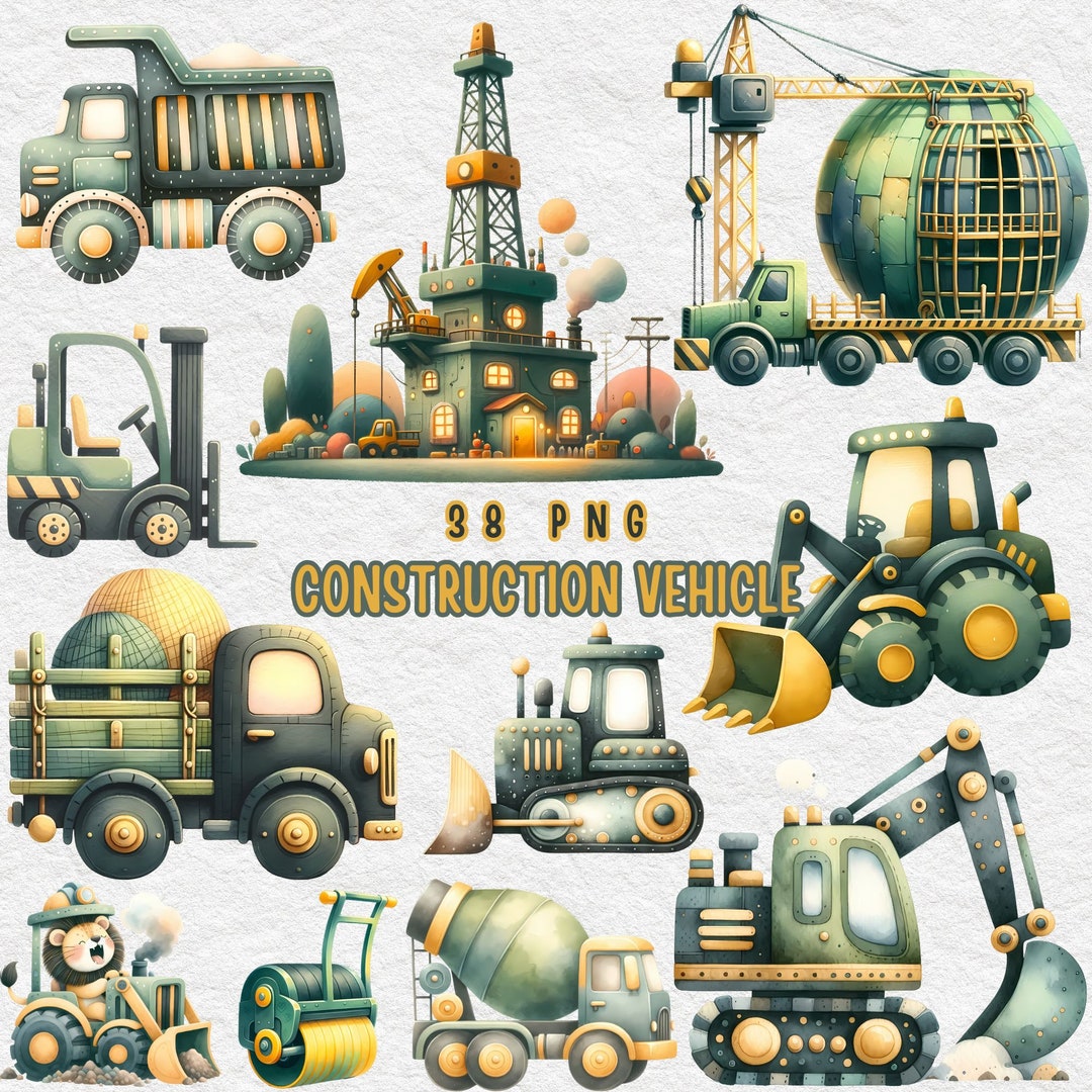 Construction Vehicle Clipart, Crane, Truck, Bulldozer, Excavator ...