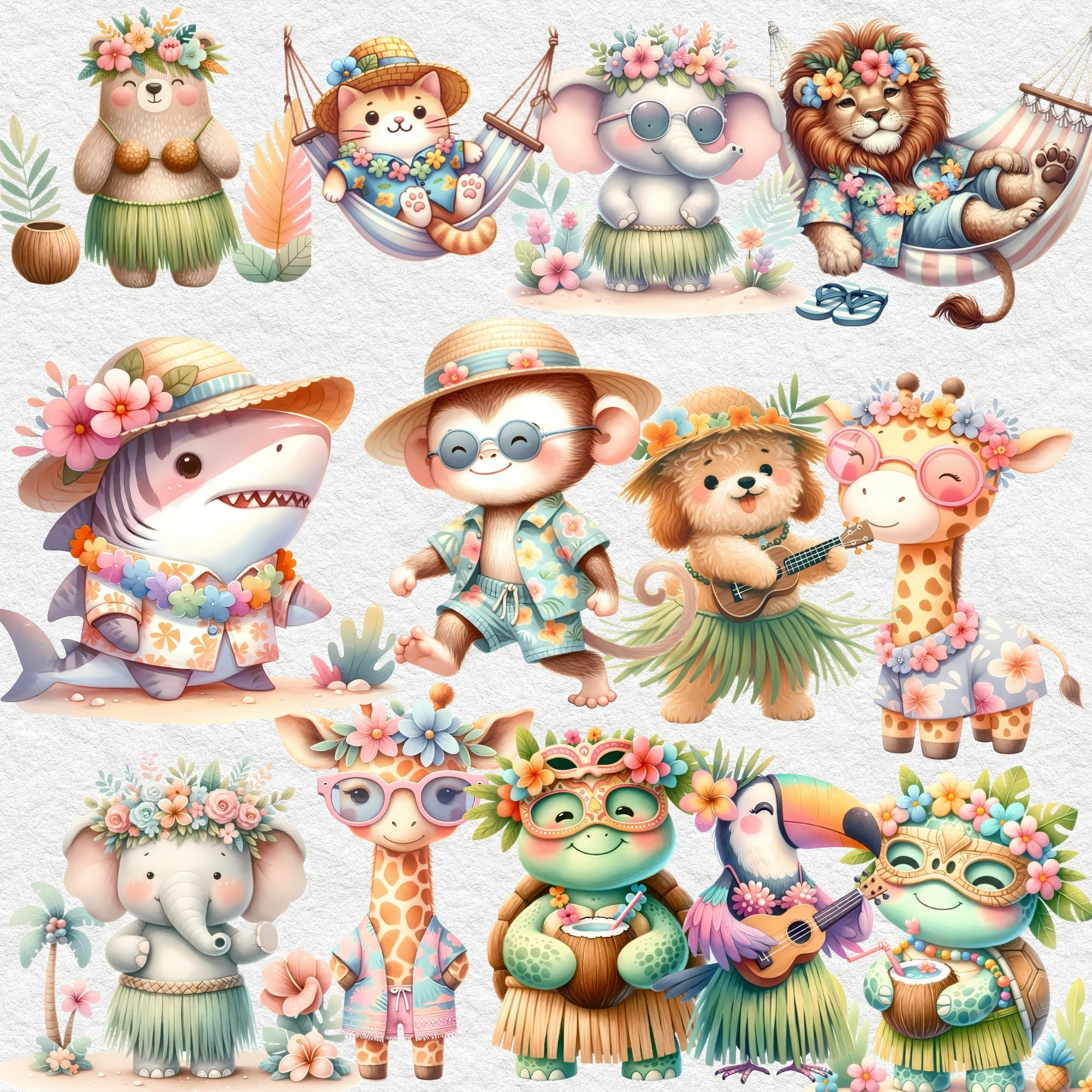 Hawaiian Animals Watercolor Clipart: Summer PNG Graphics (34 Files) - Etsy