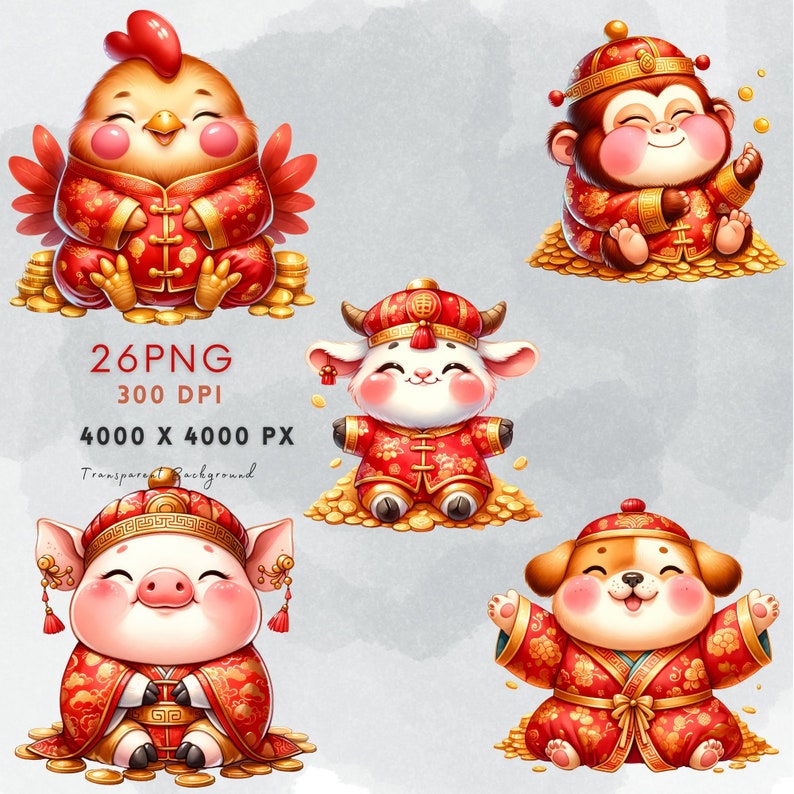 Chinese Zodiac Clipart, Animal Signs China Digital, Chinese New Year ...