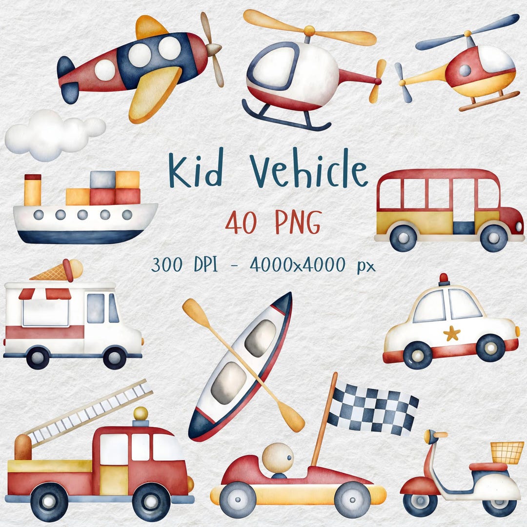 Watercolor Transportation Clipart, Vehicle Clipart, Public Transport ...