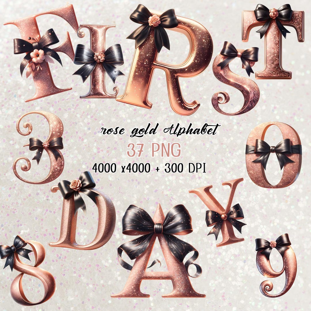 Rose Gold Alphabet PNG, Rose Gold Chrome Alphabet Clipart, Metallic ...