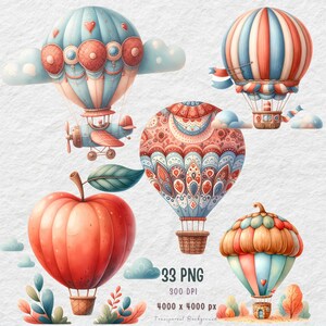 Watercolor Hot Air Balloon Clipart: Nursery Decor PNG (digital Download ...