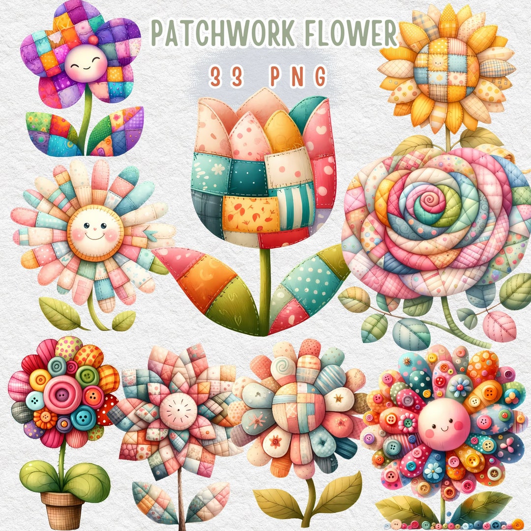 Watercolor Patchwork Flower Clipart: 33 PNG Files (digital Download) - Etsy