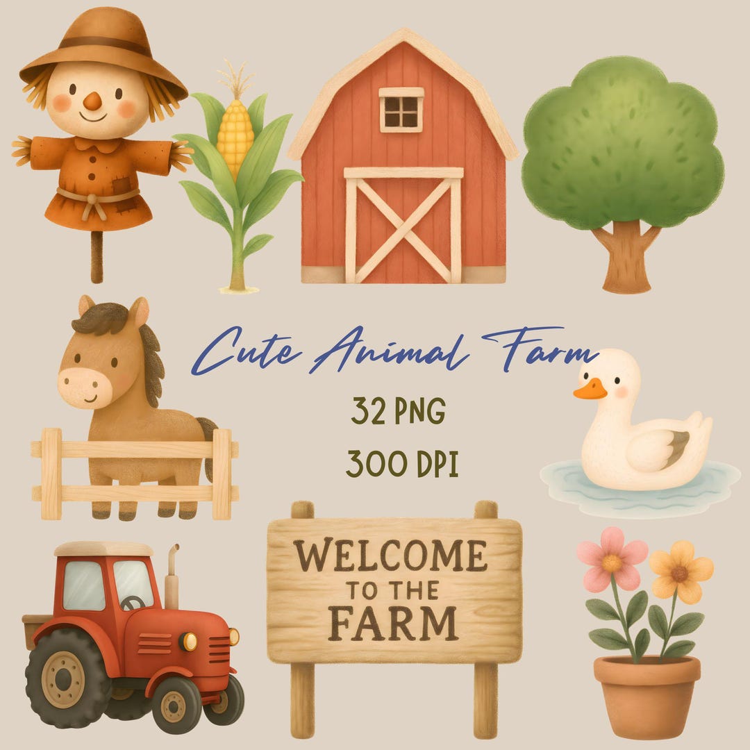 Watercolor Cute Animals Clipart, Farm Animal PNG, Watercolor Animals ...