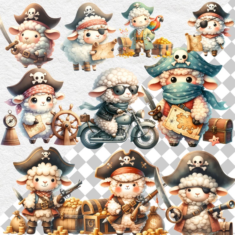 Pirate Sheep Clipart, Sheep PNG, Sheep Farmer Decoration, Nursery ...