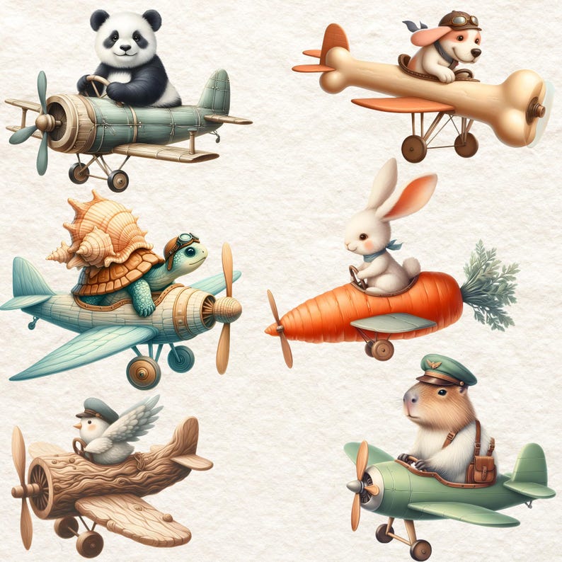 Animal Pilot Airplane Clipart: Vintage Nursery Art (PDF Download) - Etsy