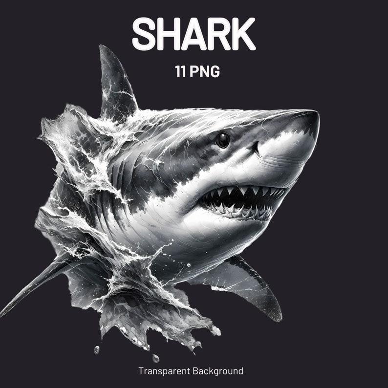 Shark Clipart , Underwater Art , Marine Illustrations, Vibrant Shark ...