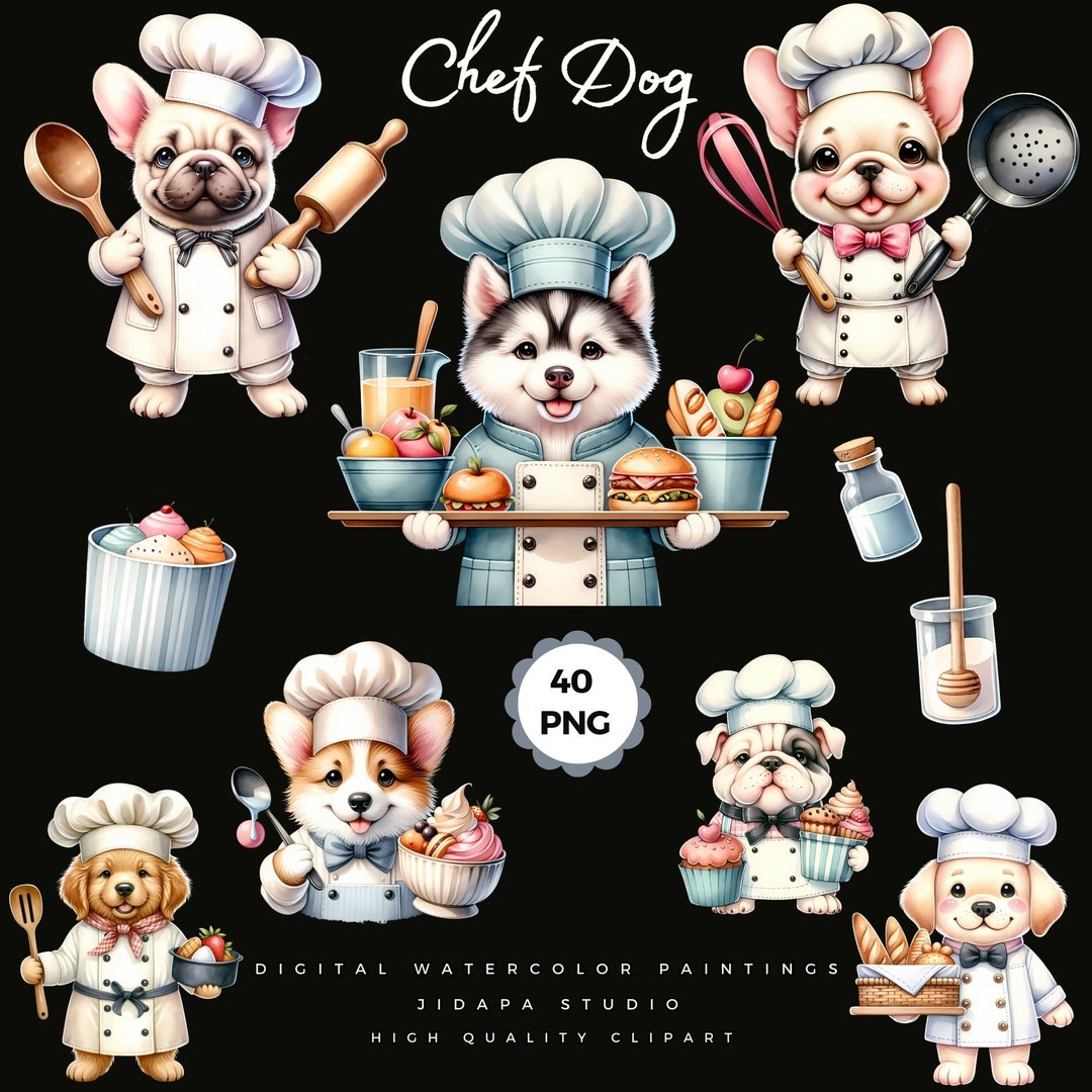Cute Chef Dogs, Kitchen Clipart, Chef Dog Clipart Bundle, Baker Dog Art ...