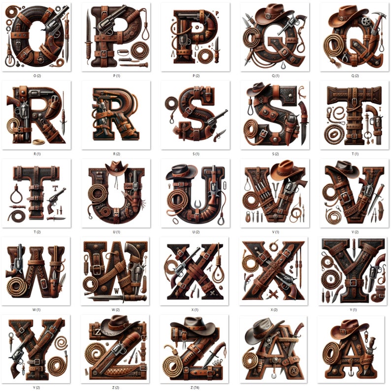 Western Cowboy Alphabet Clipart: PNG Font, Wild West Letters (PDF ...