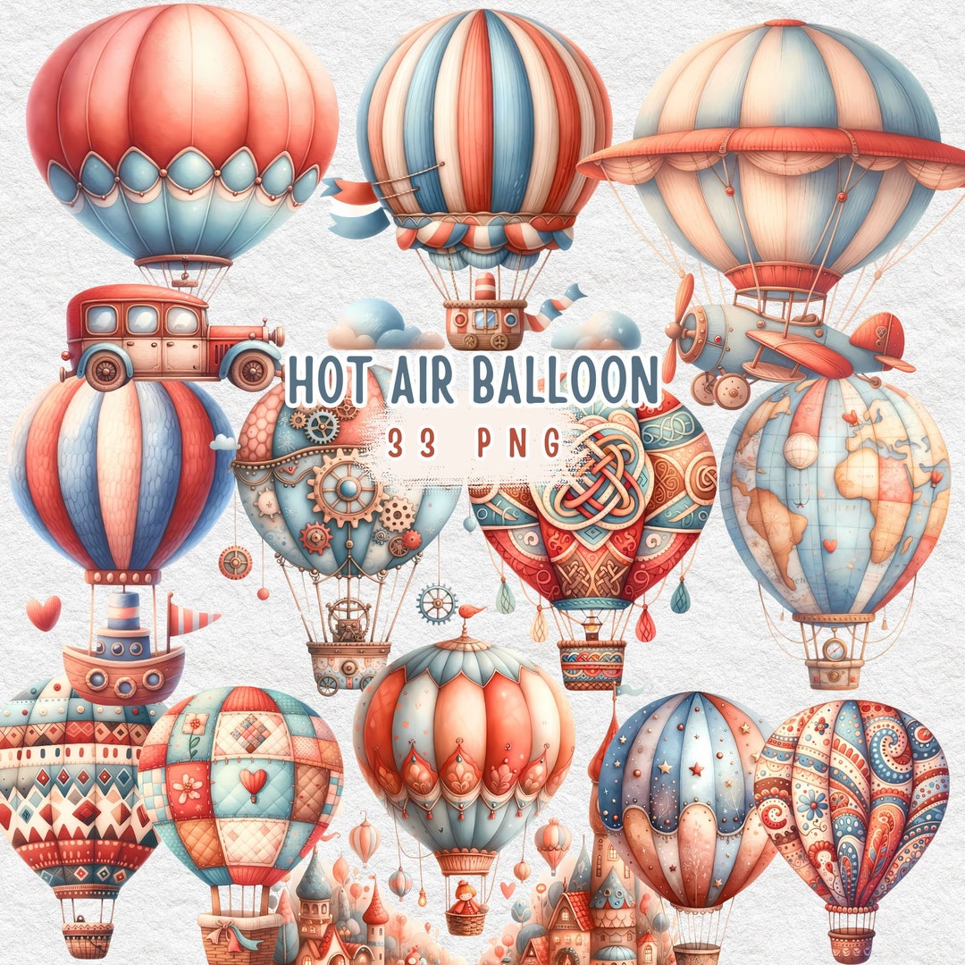 Watercolor Hot Air Balloon Clipart: Nursery Decor PNG (digital Download ...