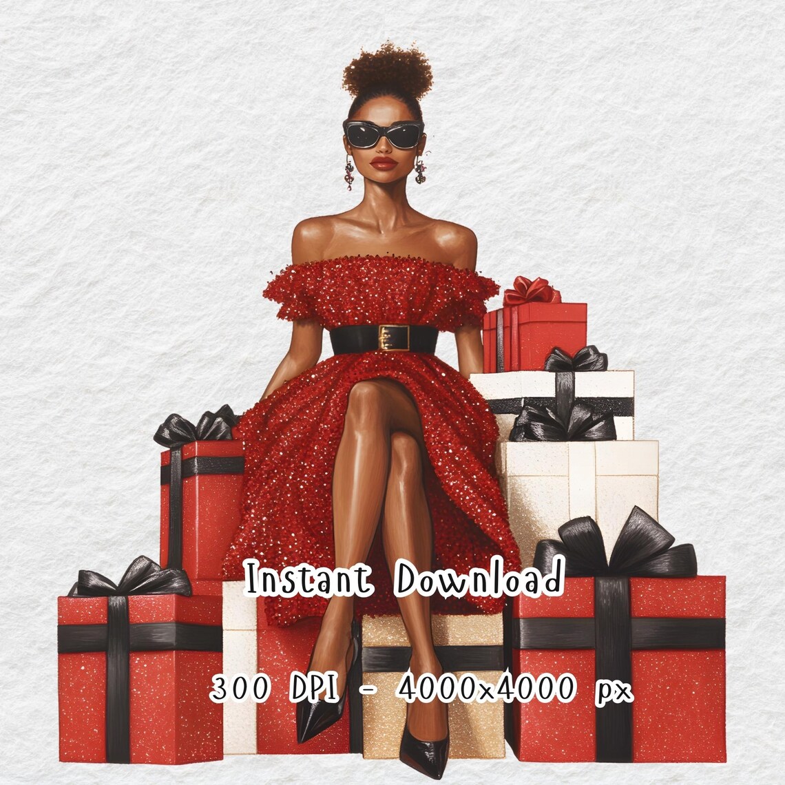 Christmas Shopping Girl Clipart: Fashion Holiday PNG Illustrations ...