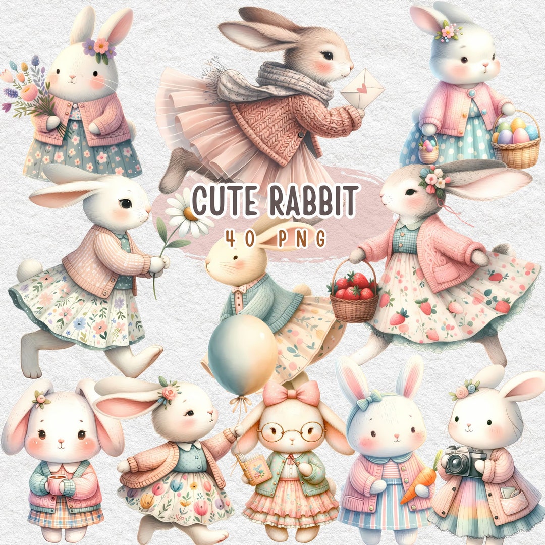 Cute Rabbit Clipart, Rabbit PNG, Rabbit Decor, Bunny Png, Bunny Clipart ...