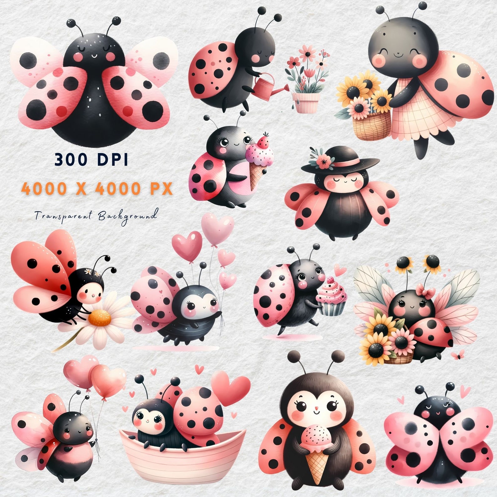 Pink Ladybug Valentine Clipart, Love Bug Clipart, Valentine Sublimation ...