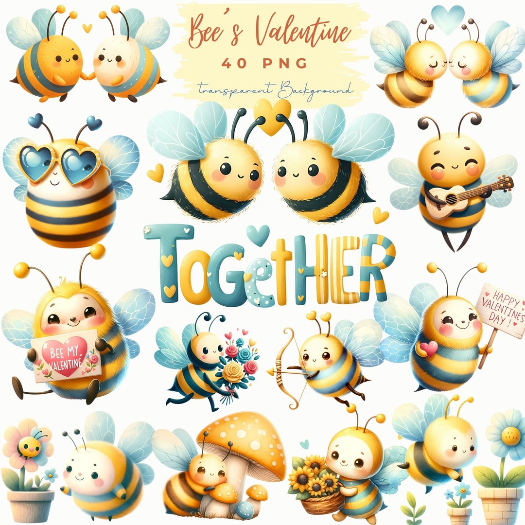Cute Bee in Love Water Color Clipart , Honey Bee With Flower Character ...