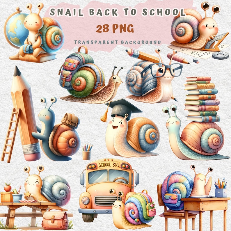 School Animal Watercolor Clipart, Watercolor Snail Clipart, Cute Snail ...