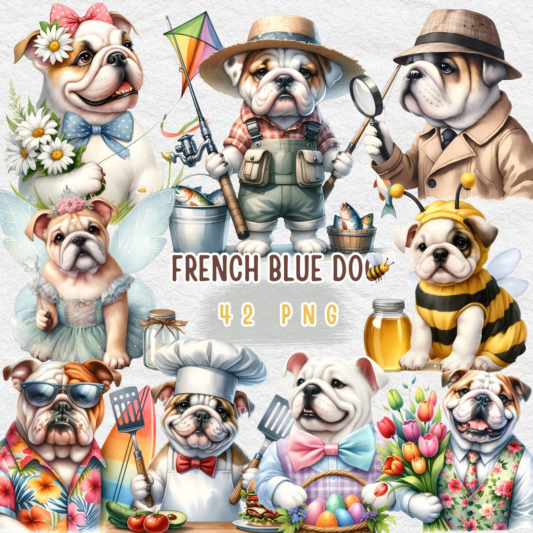 Spring Dog Clip Art, Cute Frenchie, Spring Animal Clipart, French ...