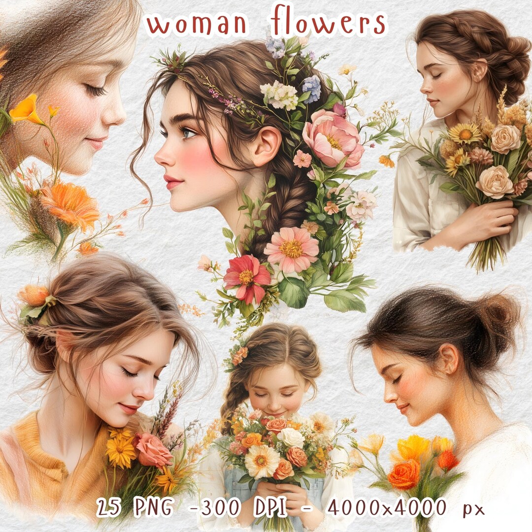 Watercolor Woman Clipart: Spring Flower Girls PNG Art (digital Download ...