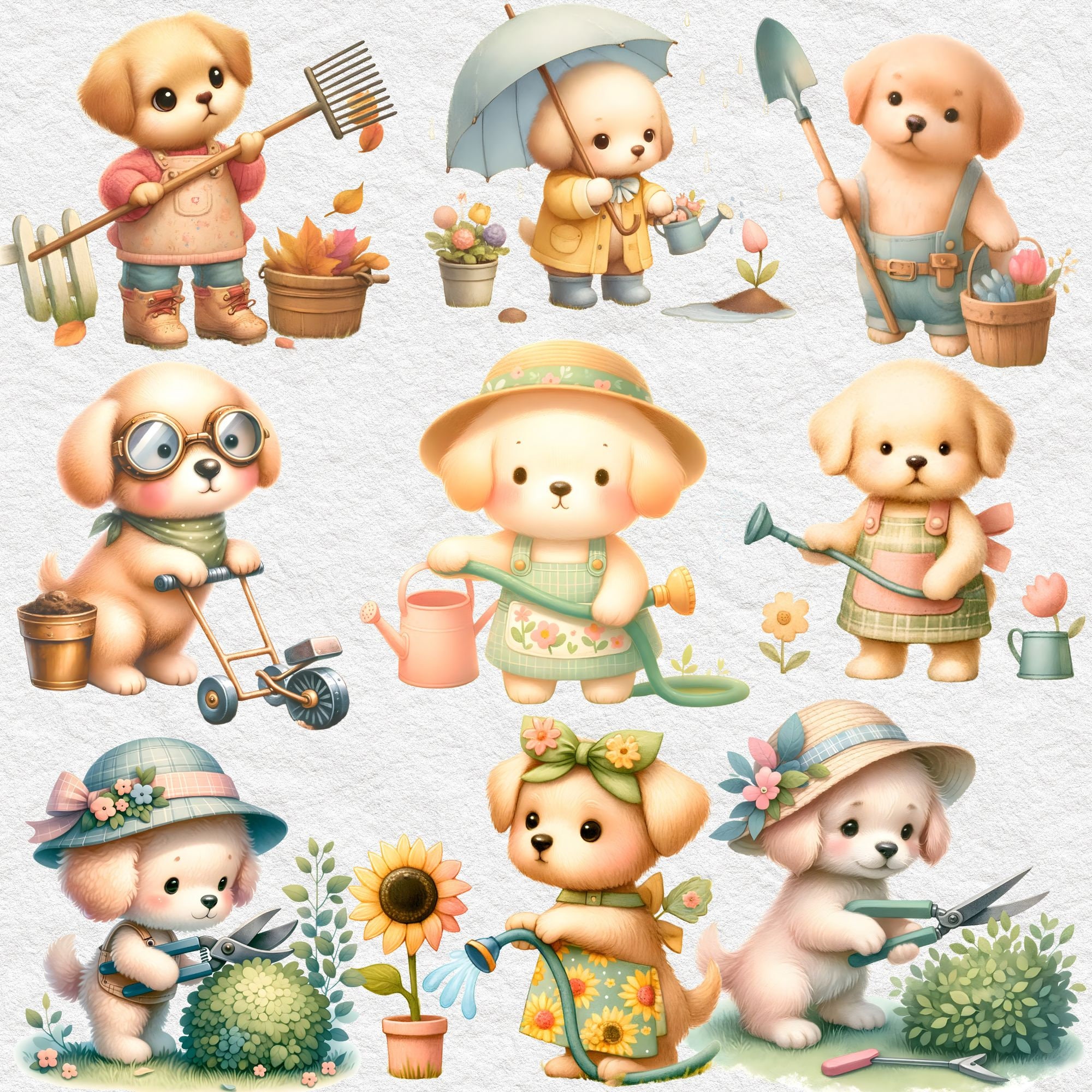 Cute Garden Dog Clipart, Spring Flowers, Nursery Decor (PDF Download ...
