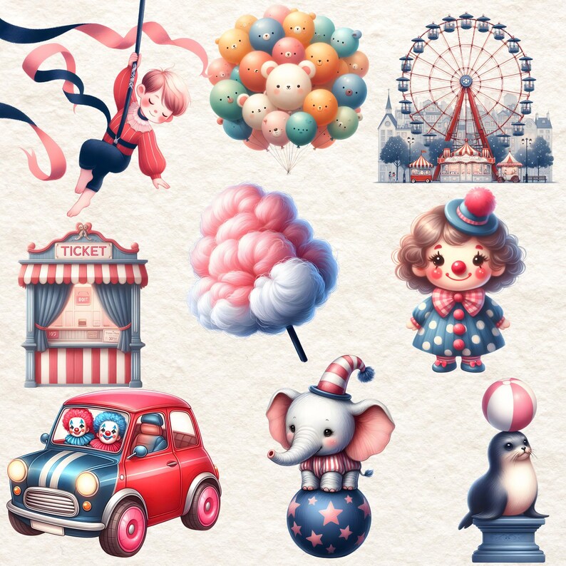 Watercolor Circus Clipart: Carnival Animals, Tent, Carousel (PNG) - Etsy