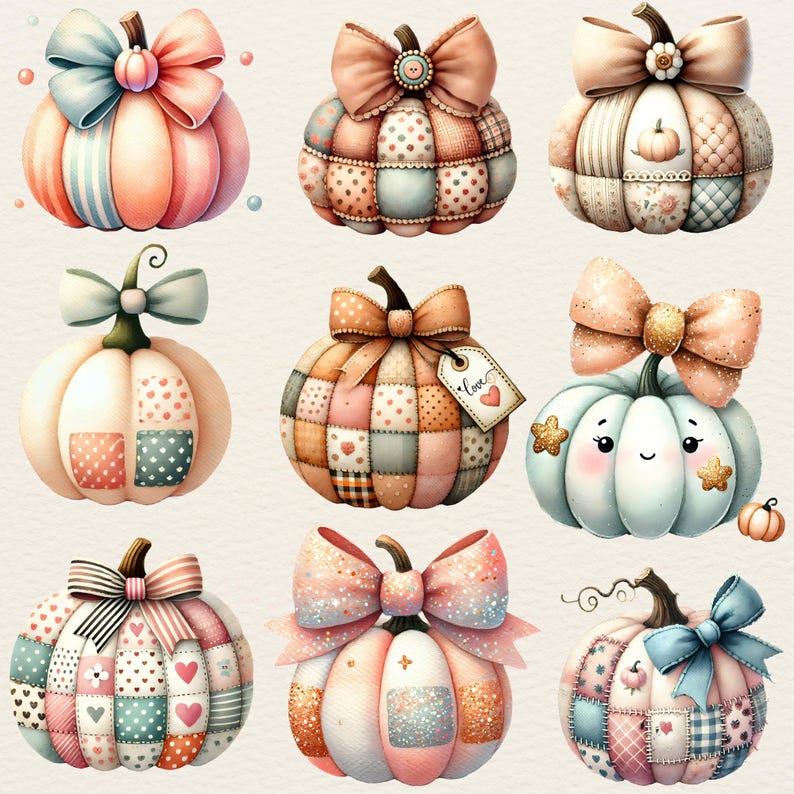 Pumpkin Patchwork Clipart Bundle, Pumpkin PNG, Printable Patchwork ...