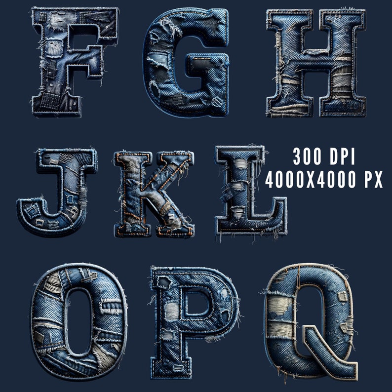 Watercolor Denim Alphabet Clipart: Jeans A-Z, 0-9 (PDF Download) - Etsy