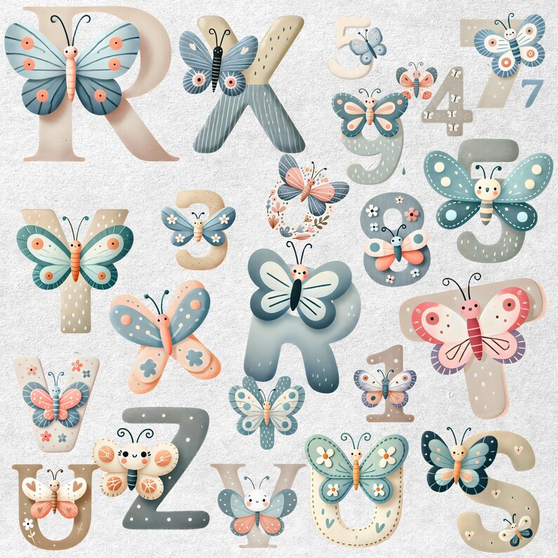 Butterfly Alphabet Png , Watercolor Spring Alphabet Clipart, Letter ...