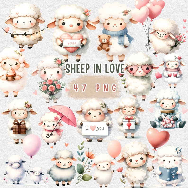 Schaf in Liebe Clipart, Schaf PNG, Schafzüchter Dekoration, Kinderzimmer Clipart, Tiere ...
