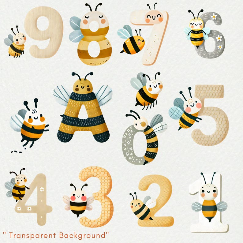 Bee Alphabet Clipart: Honeycomb Font, Watercolor PNG (digital Download ...