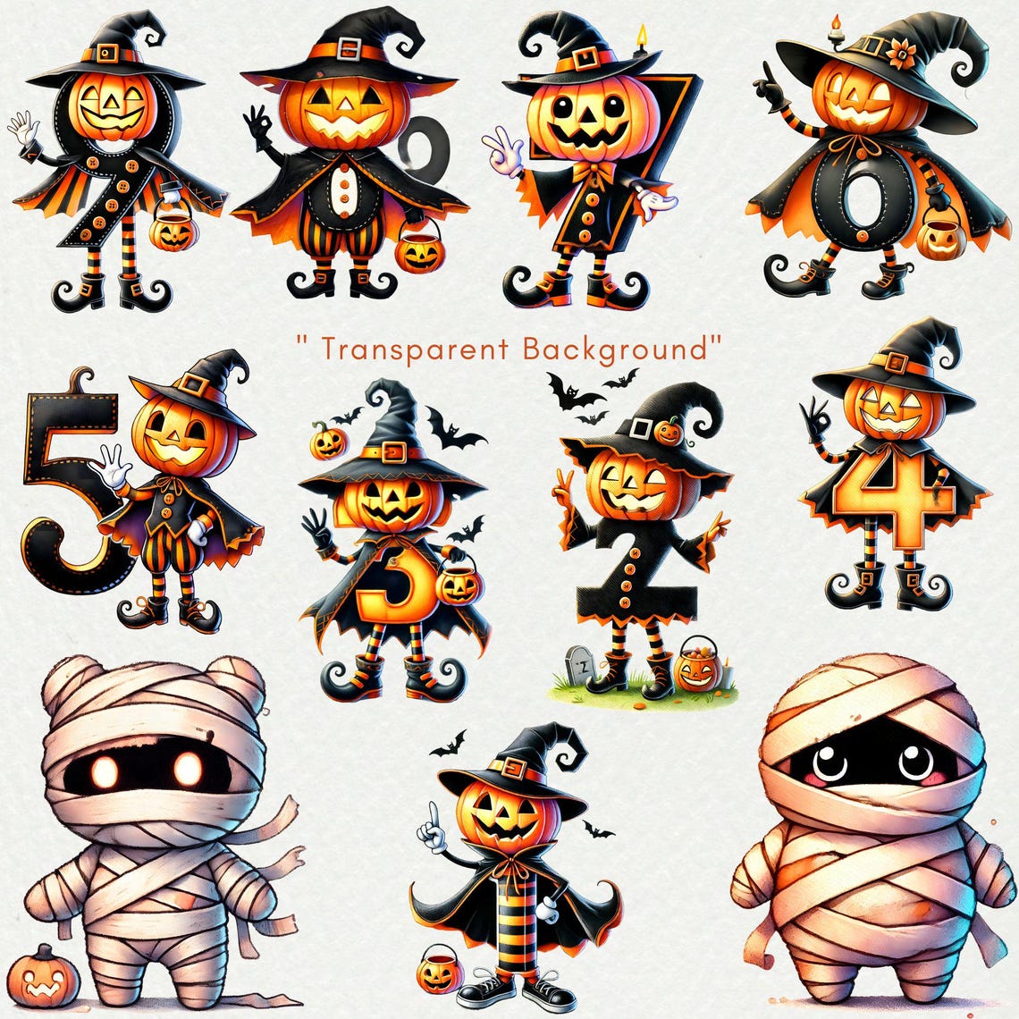 Watercolor Halloween Animals Characters Clipart Alphabet A-Z Number 0-9 ...