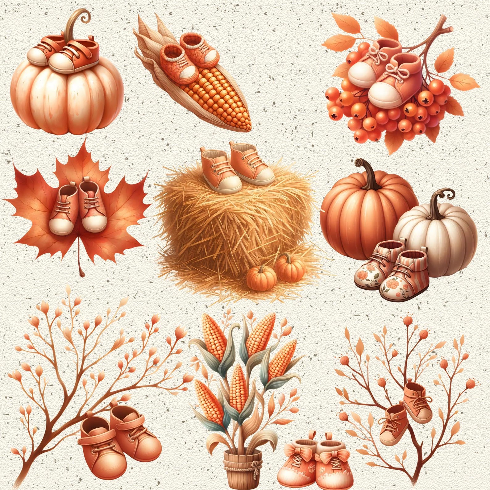 Autumn Baby Shower, Boho Rustic Baby, Baby Shoes Clipart, Baby Shower ...