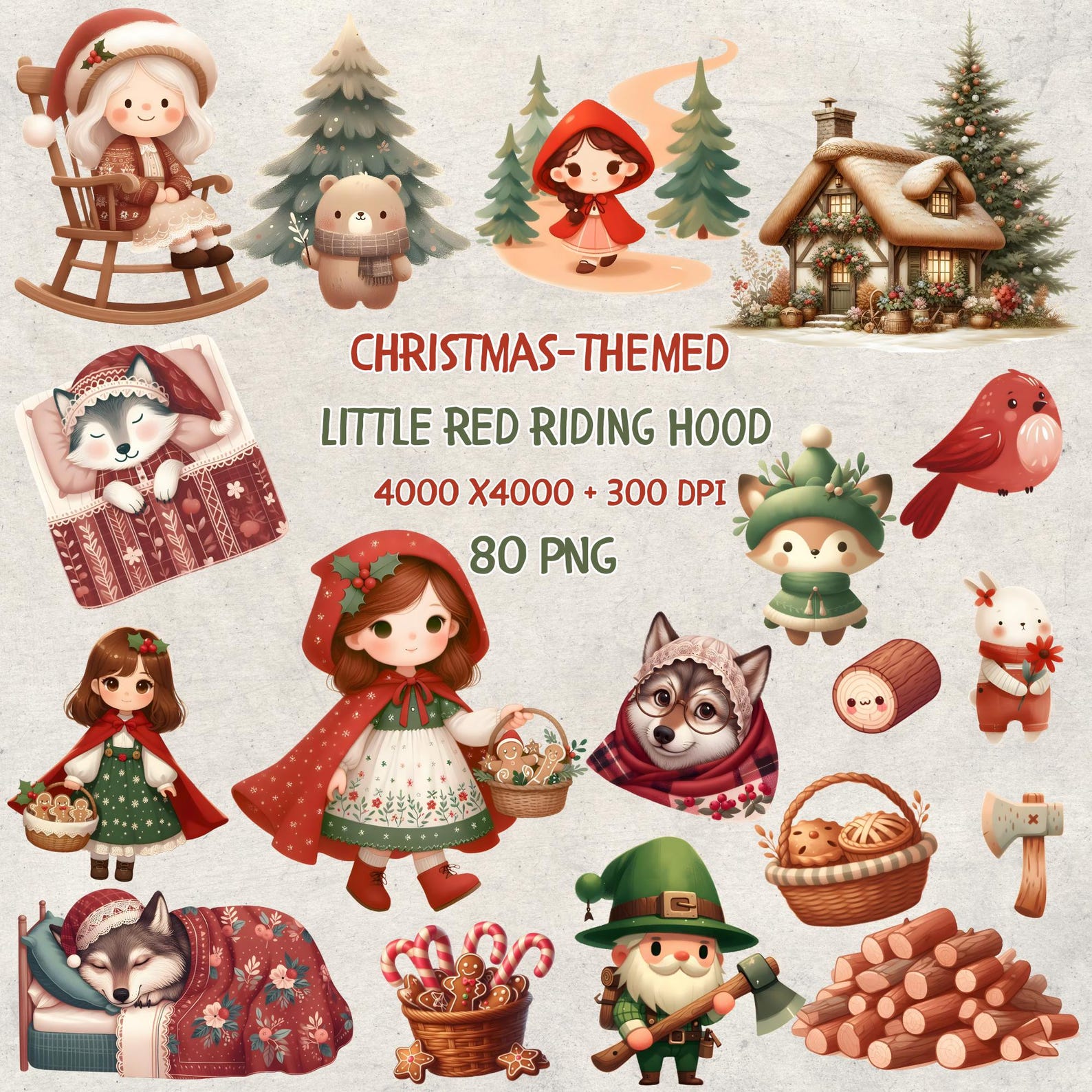 Little Red Riding Hood Christmas , Woodland Animals Watercolor, Love ...