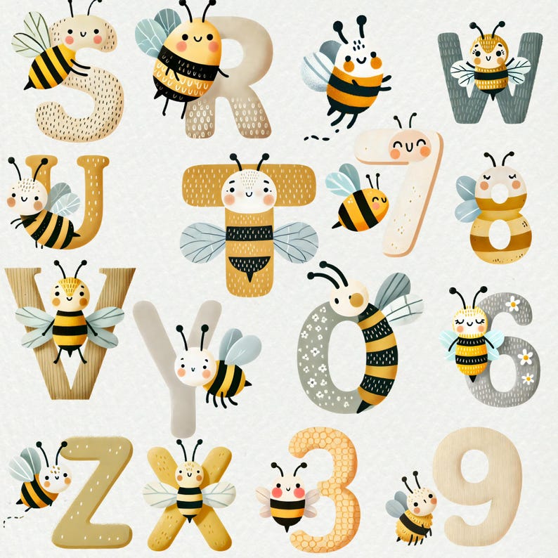 Bee Alphabet Clipart: Honeycomb Font, Watercolor PNG (digital Download ...