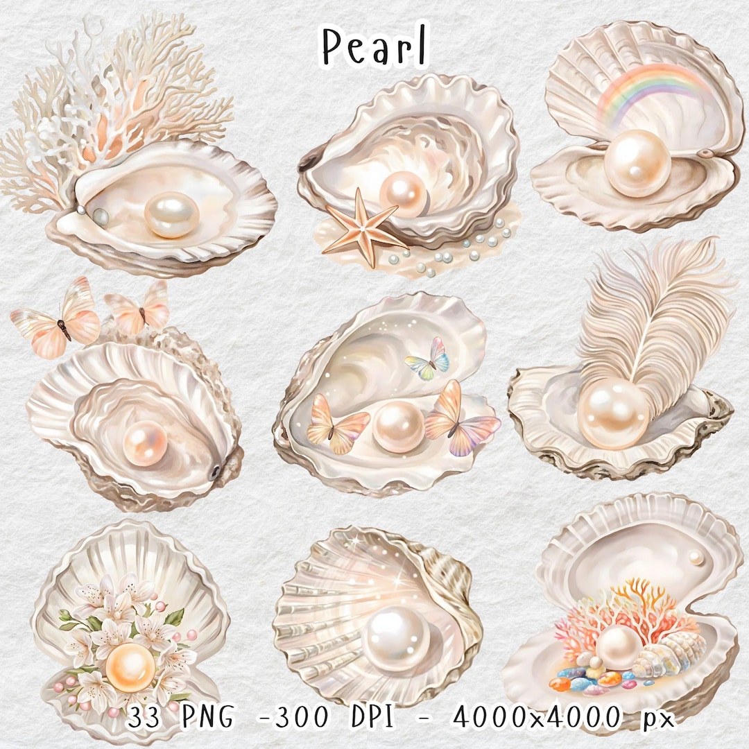 Pearl Clipart Bundle | Seashells Art | Scallop Shells Png, Oyster Shell ...
