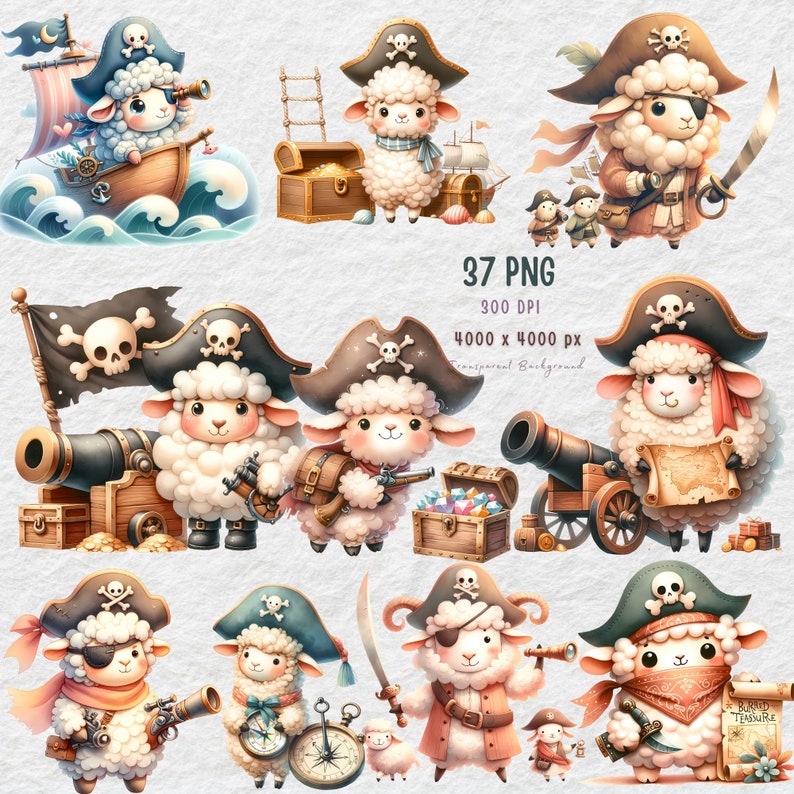Pirate Sheep Clipart, Sheep PNG, Sheep Farmer Decoration, Nursery ...