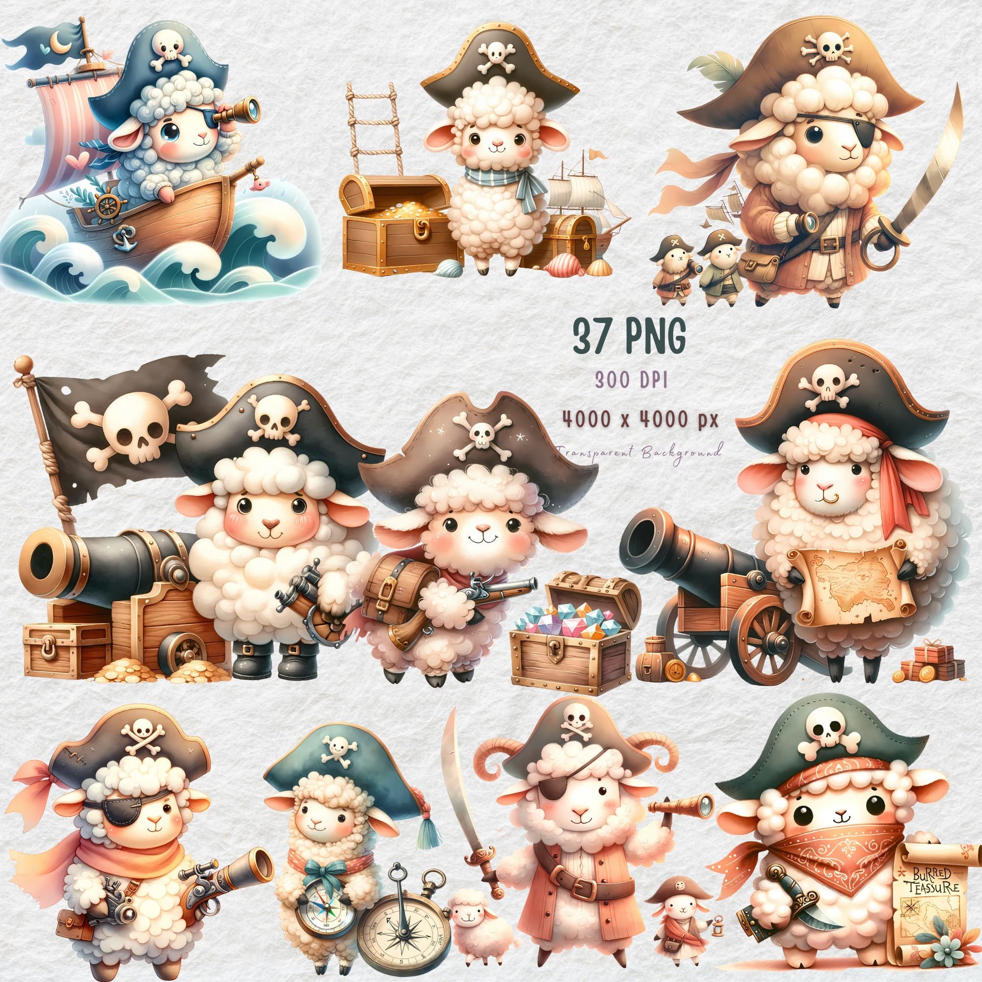 Pirate Sheep Clipart, Sheep PNG, Sheep Farmer Decoration, Nursery ...