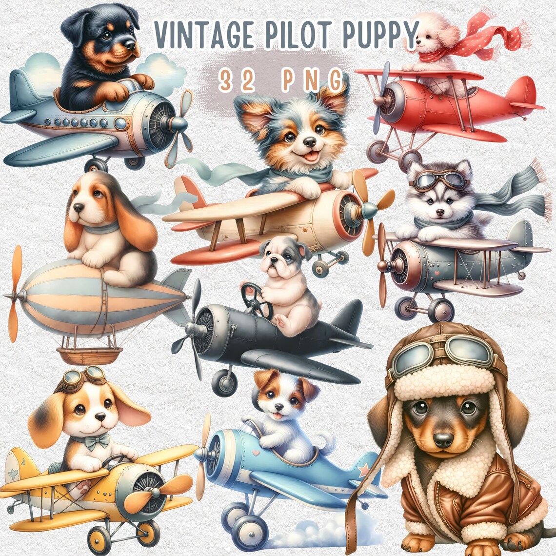 Vintage Pilot Puppy Clipart: Airplane Nursery Art (digital Download) - Etsy