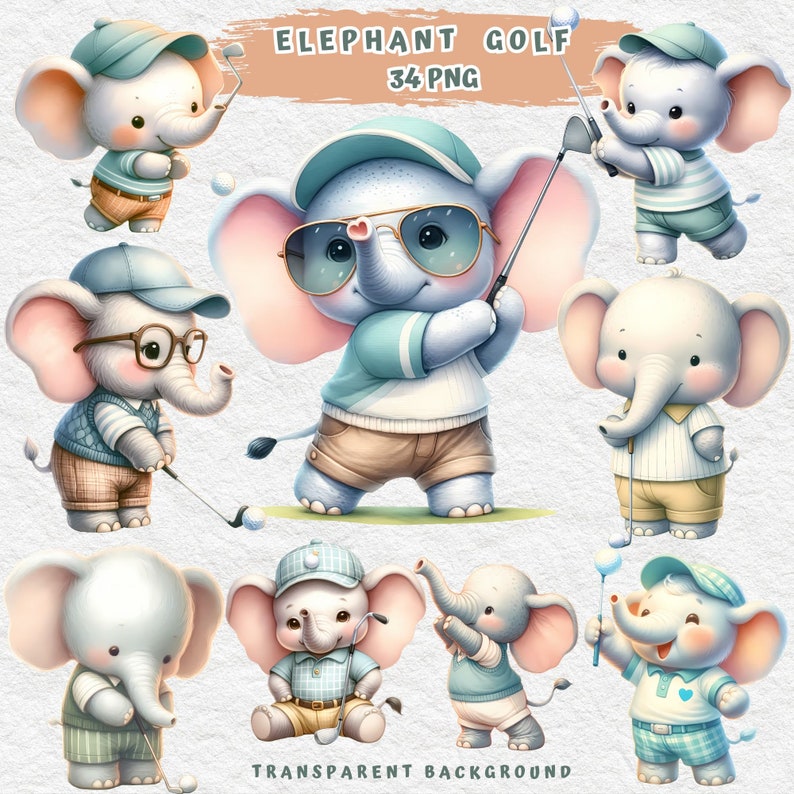 Golf Clipart, Golf PNG, Sport Animal Clipart, Cute Elephant, Baby ...