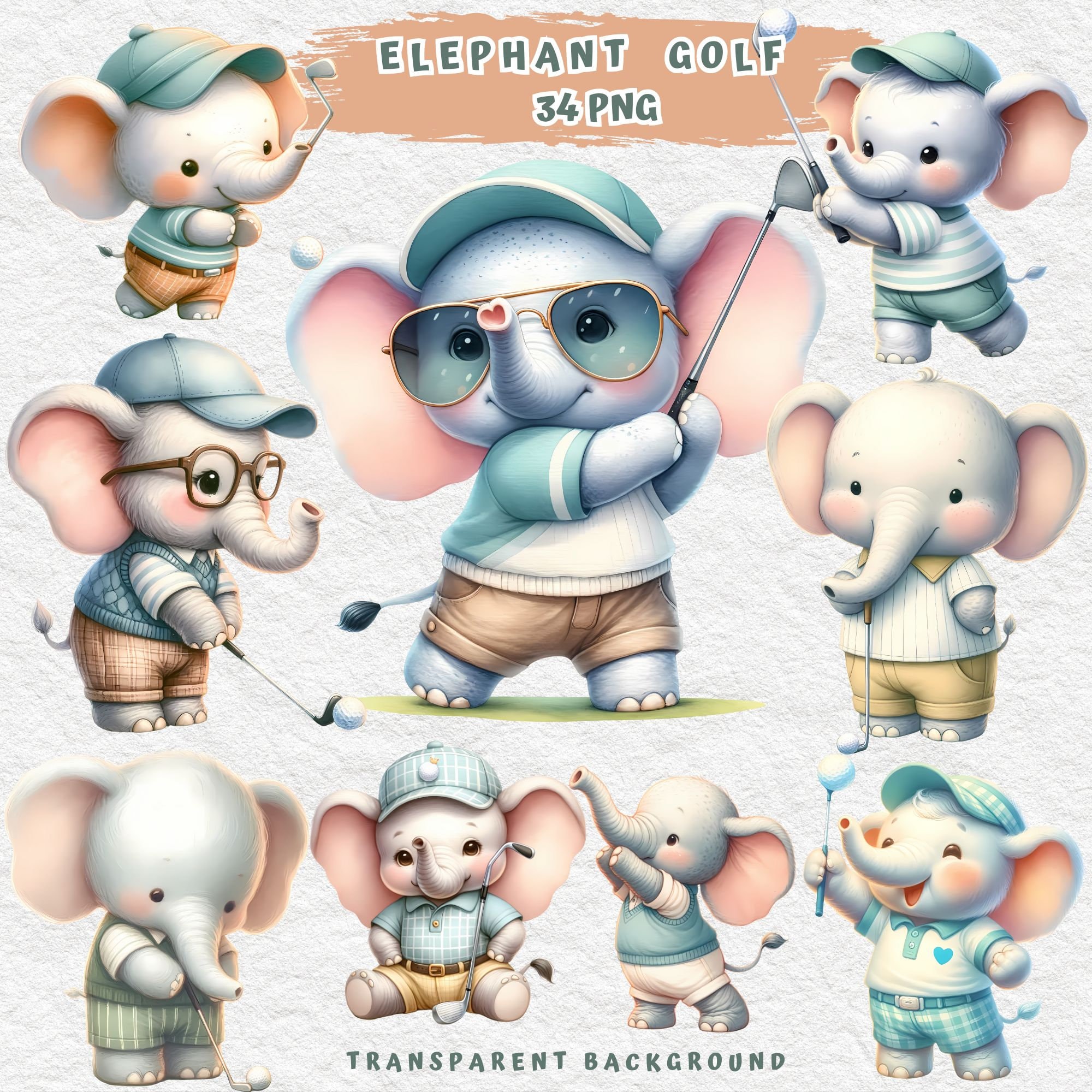 Golf Clipart, Golf PNG, Sport Animal Clipart, Cute Elephant, Baby ...