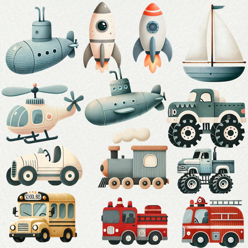 Watercolor Transportation Clipart, Vehicle Clipart, Public Transport ...