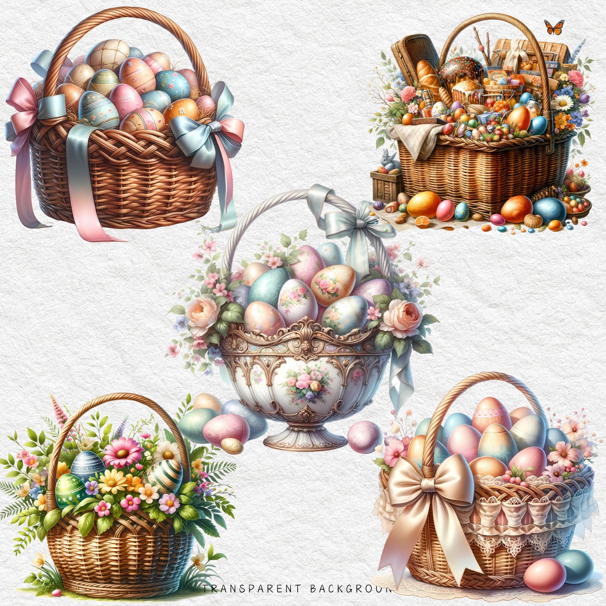 Vintage Easter Basket, Easter Eggs Clipart, Spring Basket, Watercolor ...
