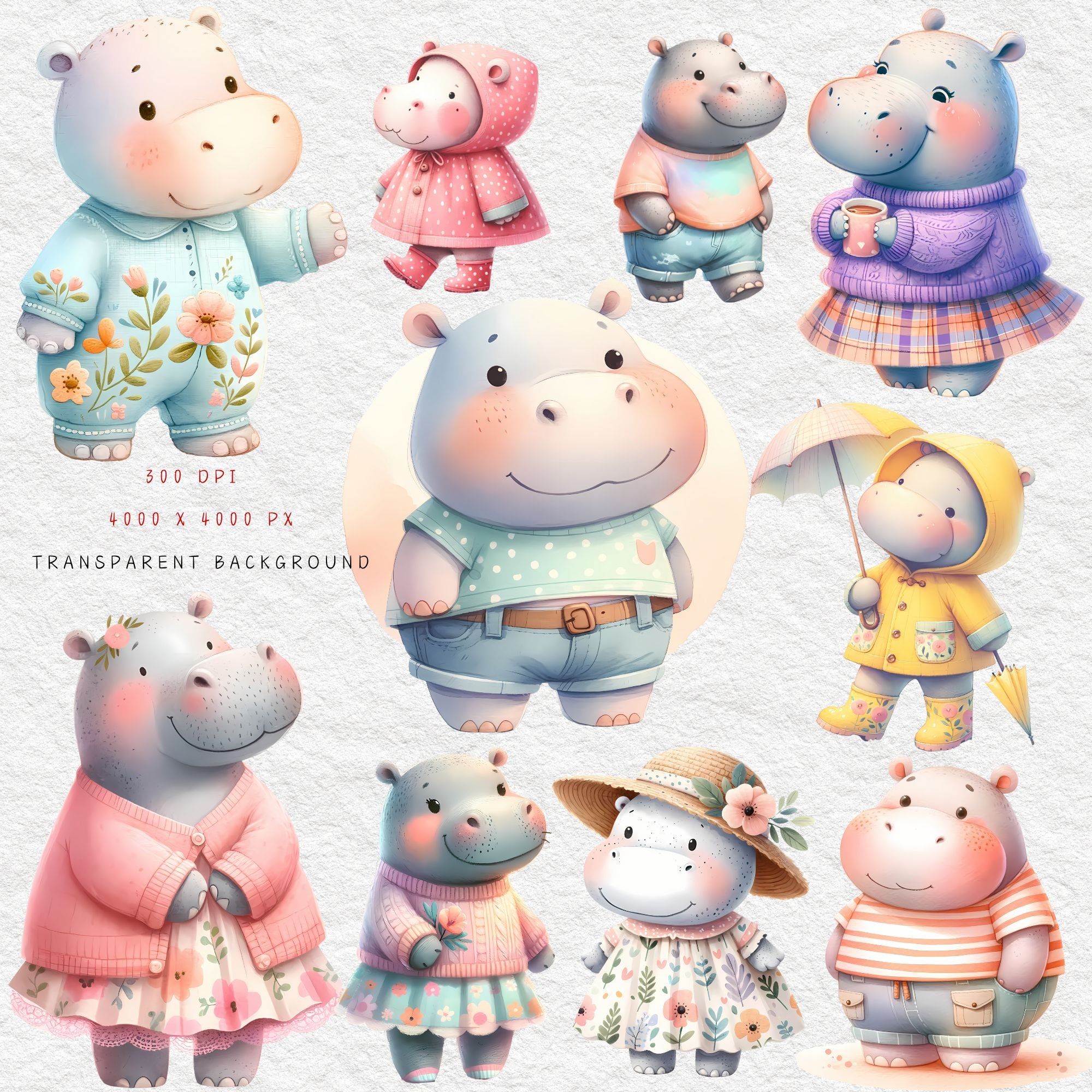 Hippo Clipart, Cute Hippopotamus, Spring Animals , Little Animals ...