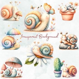 Cute Snail Clipart, Watercolor Snail Clipart, Snail Clipart, Little ...