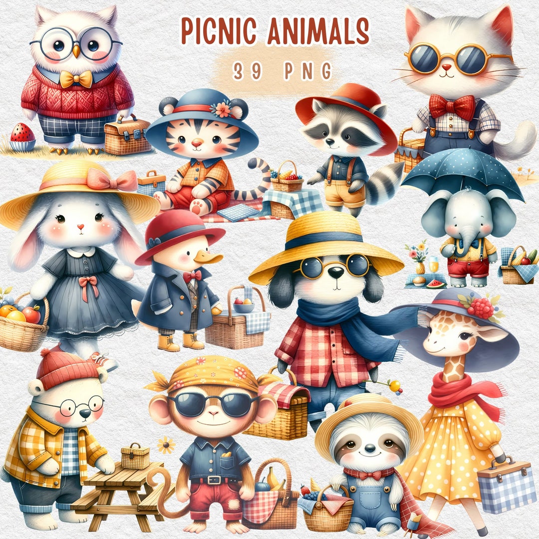 Picnic Animal Clipart: Spring & Summer Nursery Art (PDF) - Etsy