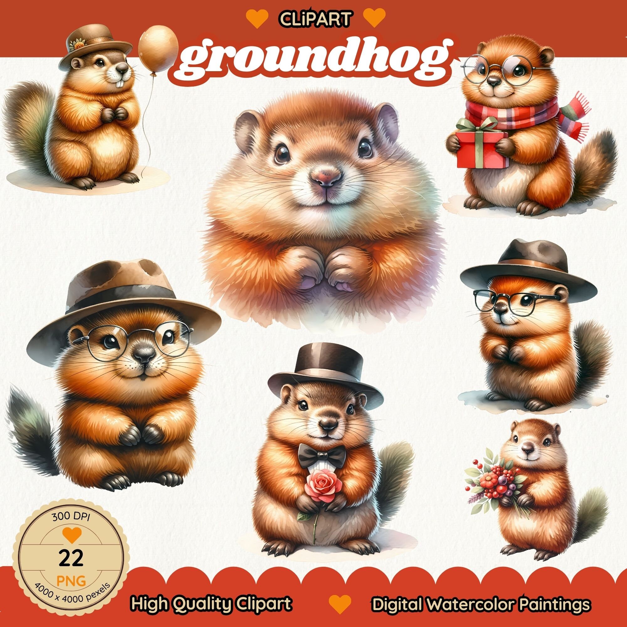 Groundhog Clipart, Watercolor Groundhog Clipart, Groundhog Download ...