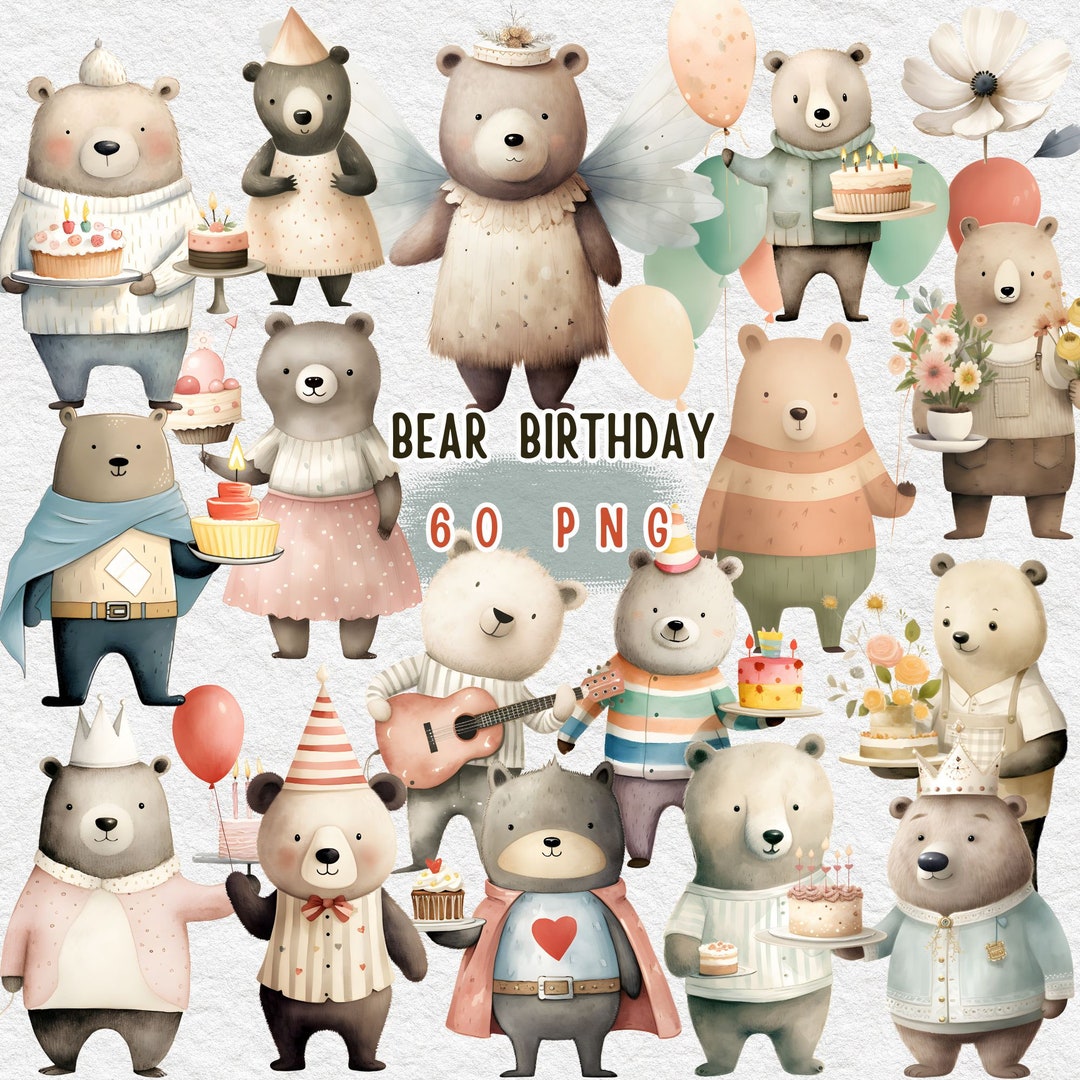 Bear Birthday, Bear Birthday Card, Cute Bear, Birthday Clipart ...