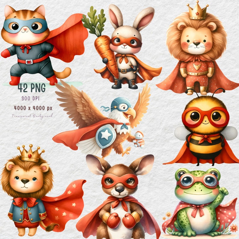 Superhero Animal Clipart, Superhero Clipart , Cute Animals Clipart ...