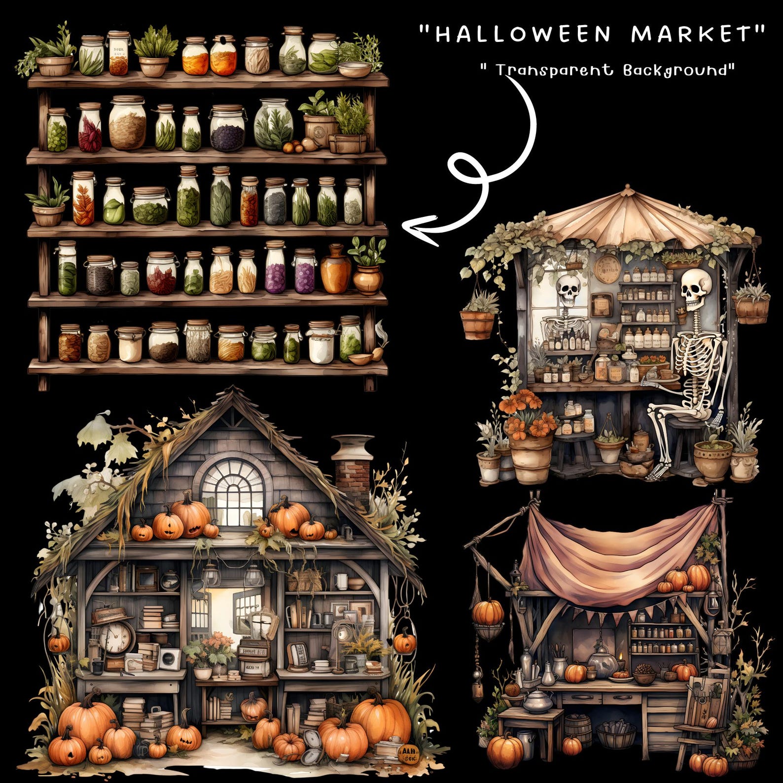 Watercolor Halloween Png, Halloween Storefronts, Spooky Store Images ...